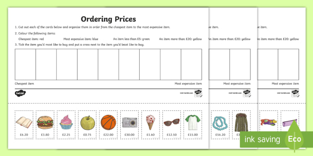 Cut and Order Items Worksheet (teacher made)