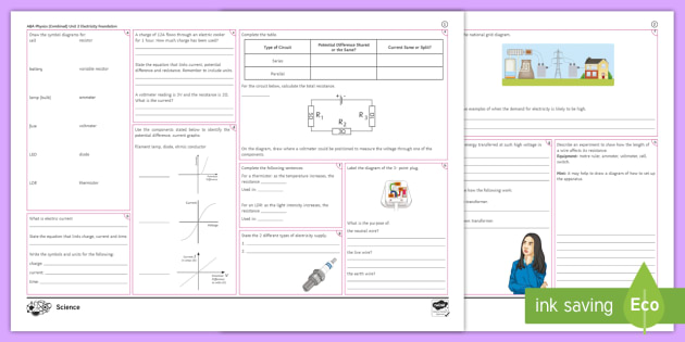 AQA Physics (Combined Science) Unit 2: Electricity Foundation Revision