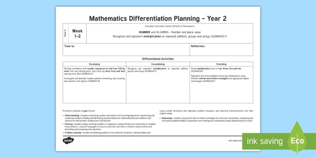 Year 2 Multiplication Mathematics Differentiated Plan
