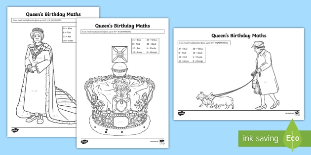 Queen's Birthday Multiplication Colour by Number
