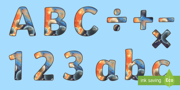 Space Themed A4 Detailed Images Display Lettering