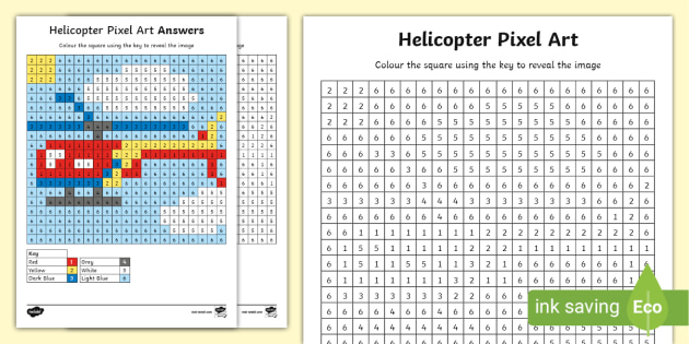 FREE! - Pixel Helicopter Colour by Number (teacher made)