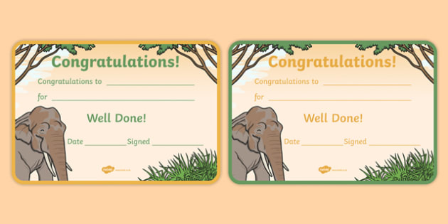 Elephant Themed Certificates