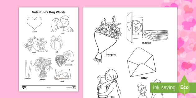 Valentines Day Words Colouring Sheets (teacher made)