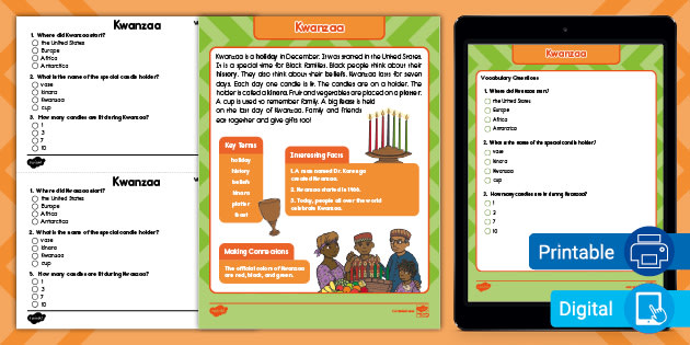 1st Grade Kwanzaa Fact File and Questions | Twinkl Resources
