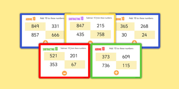 Adding and Subtracting 10 Maths Challenge Cards