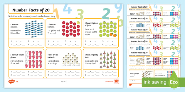 Number Facts Stories Worksheet (teacher made)