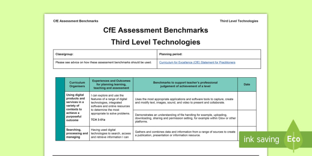 CfE Third Level Technologies Assessment Benchmarks Assessment Tracker