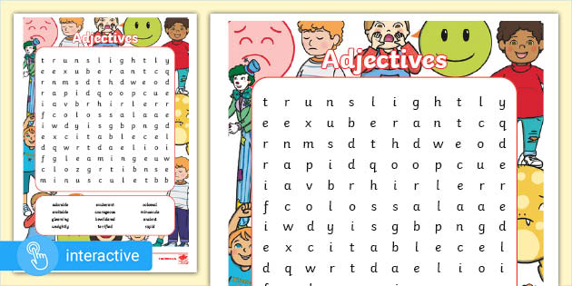 Interactive Adjectives Word Search (teacher made)