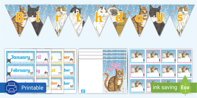 Cat Birthday Chart - Classroom Birthday Chart - Twinkl