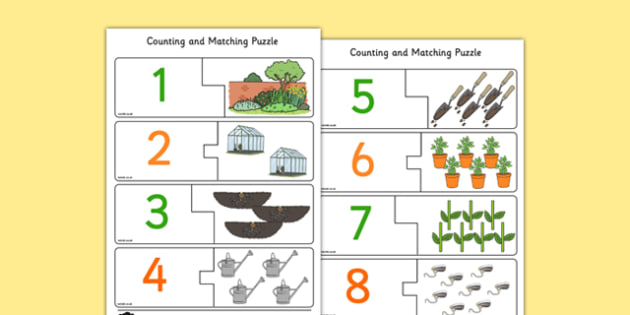 Garden-Themed Counting Matching Puzzle (teacher made)