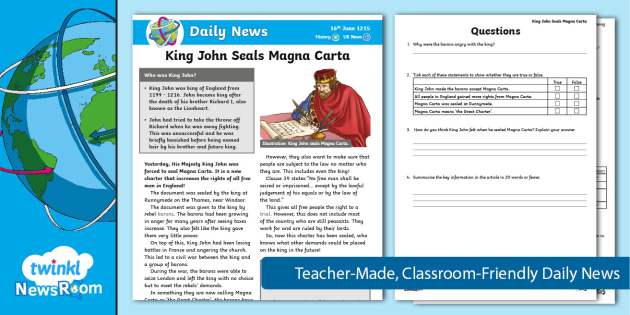 King John Seals Magna Carta - News from the Past Story (ages 7-9)