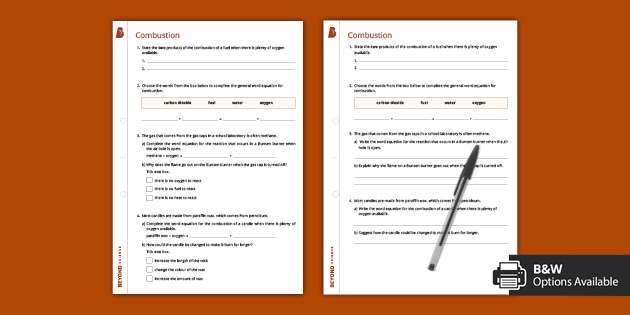 Combustion Worksheet