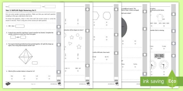 NAPLAN-Style Numeracy Example Tests - Maths Revision