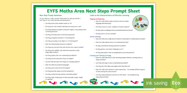 * NEW * EYFS Maths Area Reception FS2 Next Steps Prompt Poster - prompt