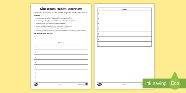 Classroom Health Interview Activity (teacher made)