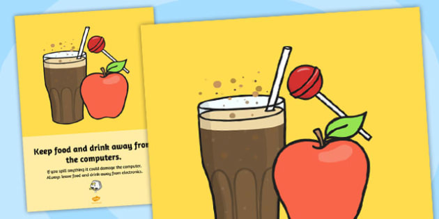 Computing Area Reminder Poster Keep Food Drink Away From Computer