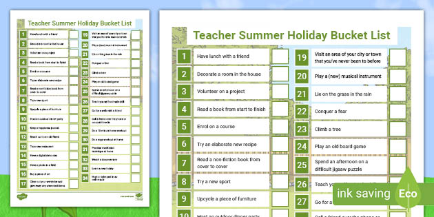 Summer Holiday Ideas For Teachers (teacher made)