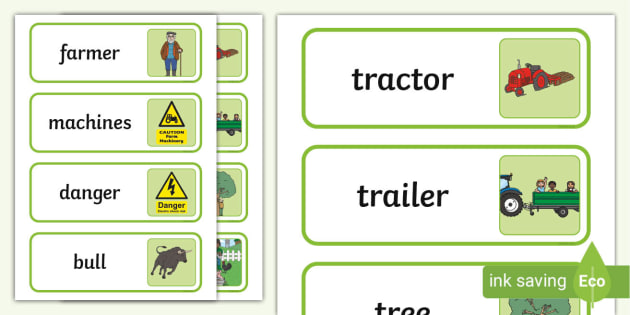 Farm Safety Word Cards (teacher made)