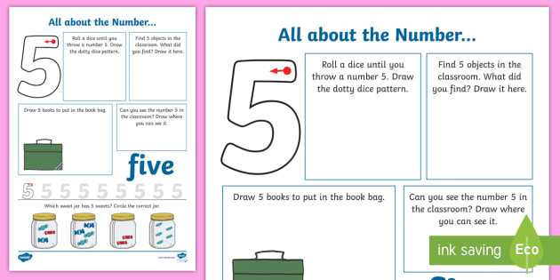 All about the Number 5 Worksheet