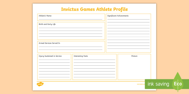Invictus Games Athlete Biography Worksheet (teacher made)
