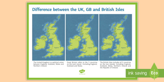Difference between the UK, GB and the British Isles Display Poster - map