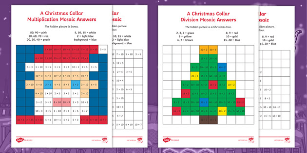 A Christmas Collar 2, 5 and 10 Multiplication and Division Maths Mosaic