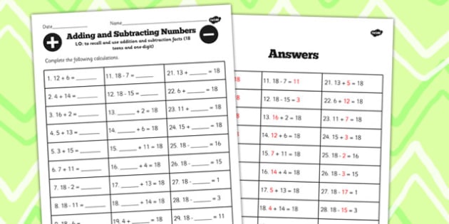 Number Facts to 18 Worksheet Teens Add One Digit