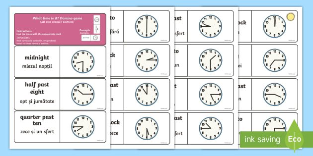 Telling the Time Dominoes English/Romanian - Telling the Time Dominoes