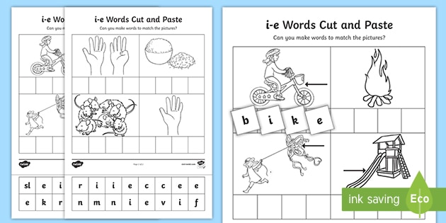 'i-e' Sound Cut and Stick Worksheet (teacher made)