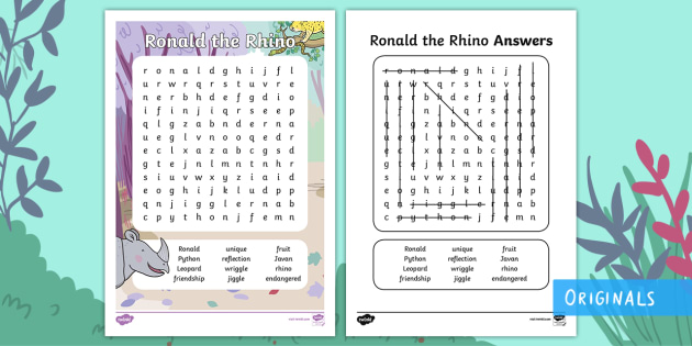 Ronald the Rhino Word Search
