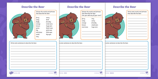 Describe the Bear Writing Worksheet (teacher made)