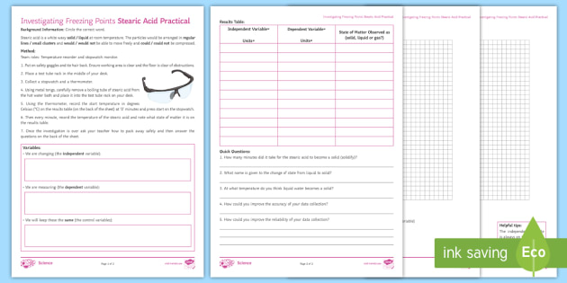 Investigating Freezing Points: Stearic Acid Practical Worksheet