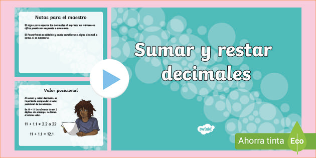 FREE! - PowerPoint: Sumar y restar decimales (teacher made)