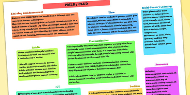 PMLD and CLDD Advice Poster (teacher made)