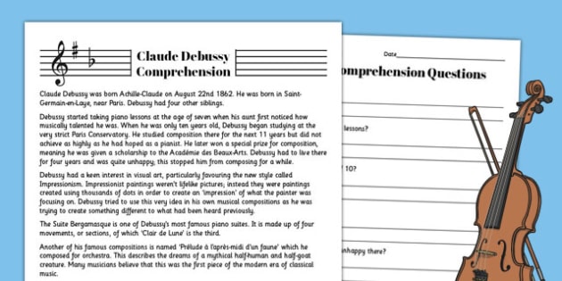 Claude Debussy Reading Comprehension Activity