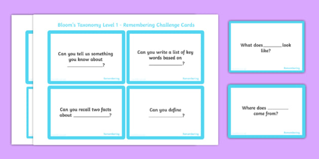 Bloom's Taxonomy Level 1 Remembering Challenge Cards - blooms