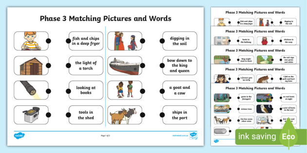 Phase 3 matching pictures and words activity丨Twinkl