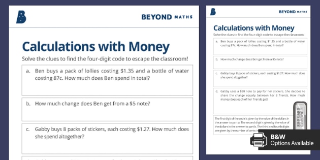 Money Maths Escape Room - Beyond Secondary Resources