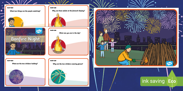 Bonfire Night Scene and Question Cards