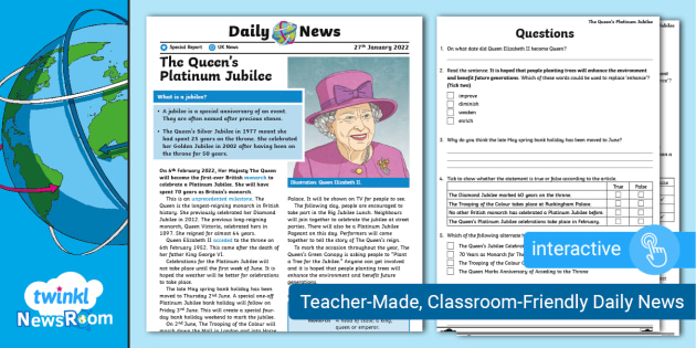 Interactive NewsRoom: The Queen's Jubilee 2022 (ages 9-11)