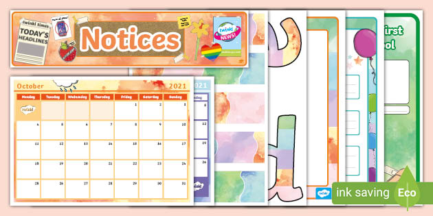 Watercolour-Themed Class Noticeboard Display Pack - Editable