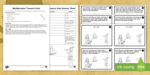 Year 6 Long Multiplication Treasure Hunt Game - formal method