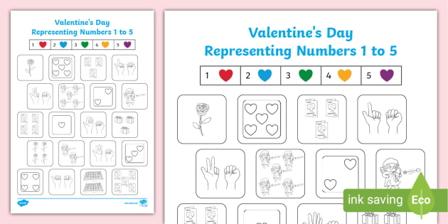 👉 * NEW * Valentine's Day Representing Numbers 1 to 5 Activity Sheet