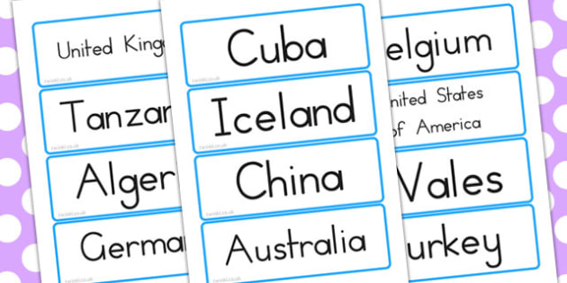 Countries Word Cards (teacher made)