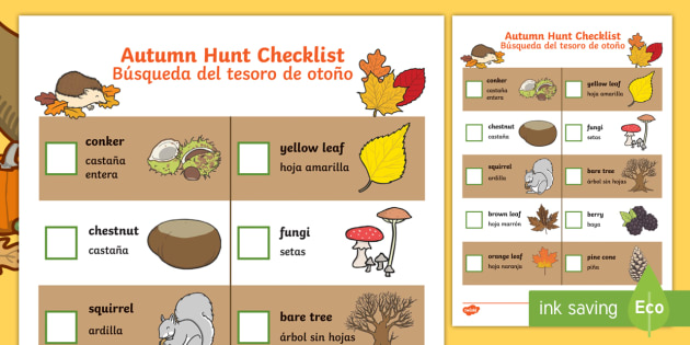 Autumn Hunt Checklist Worksheet / Worksheet English/Spanish - Autumn Hunt