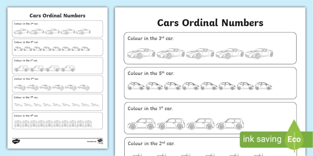 👉 Cars Ordinal Numbers Activity Sheet (teacher made)