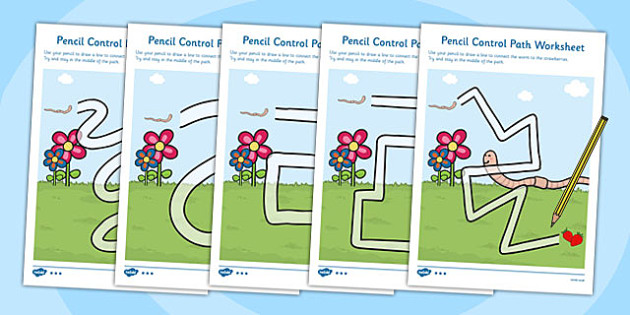 Worm Pencil Control Path Worksheets (teacher made)