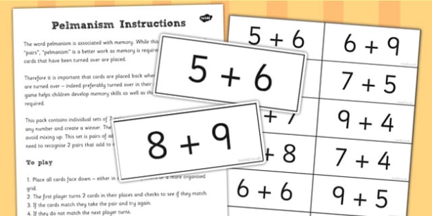 FREE! - Pelmanism Addition Facts Game 11 to 19