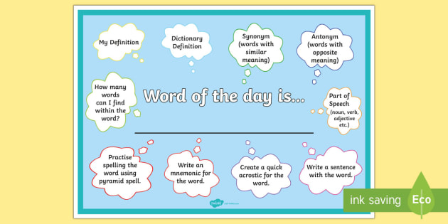 Word of the Day Display Poster - vocabulary, definitions, spelling, starter